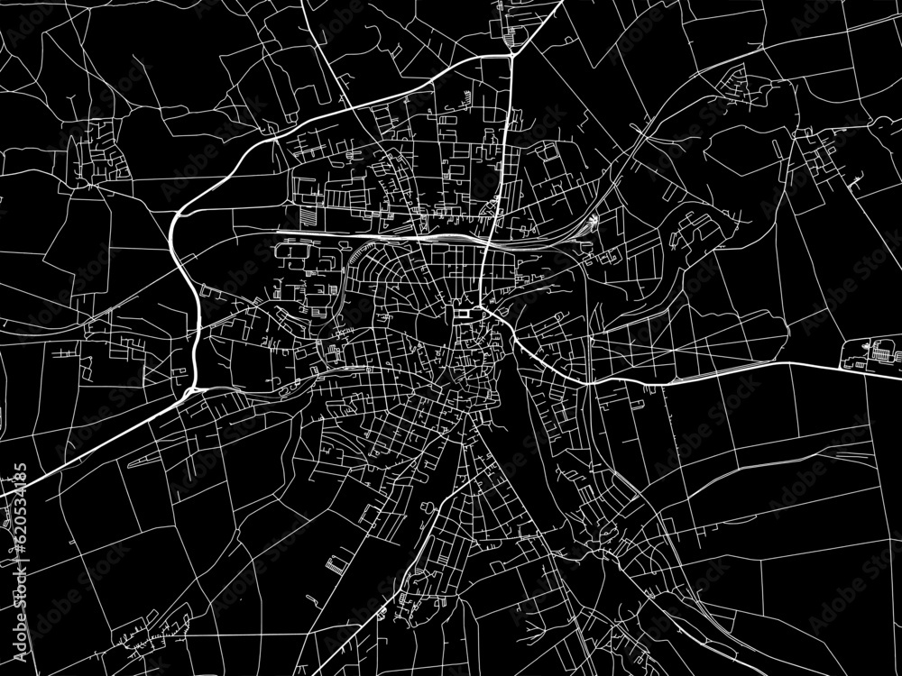 Vector road map of the city of Weimar in Germany on a black background ...