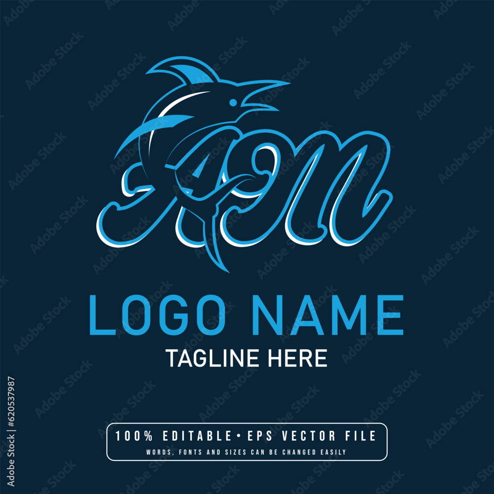 Editable shark with am letter logo design vector Am letter shark logo ...