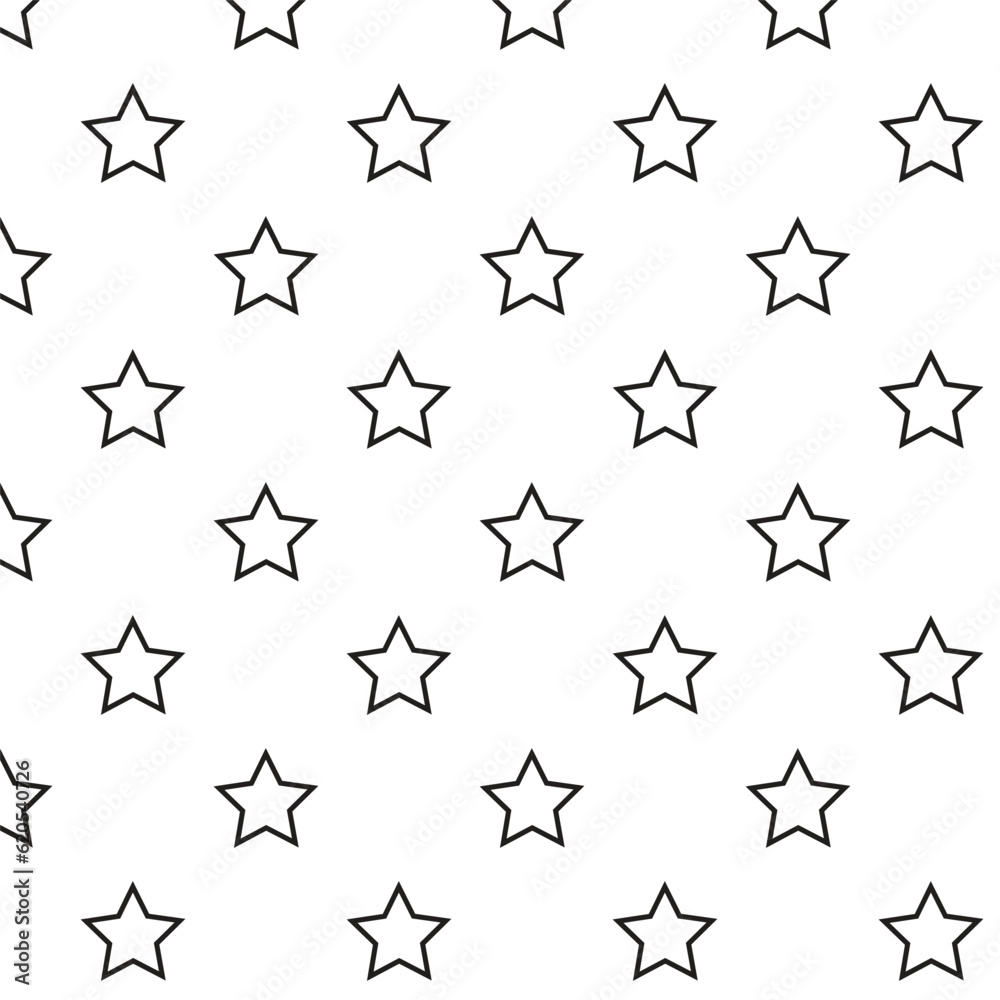 eamless Star outline Black pattern on white background, Vector ...