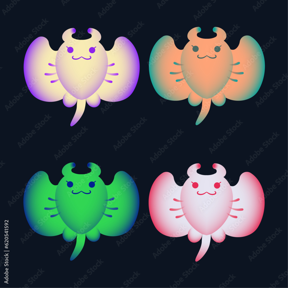 A set of four distinct hues, that representing skate fish, rendered in ...
