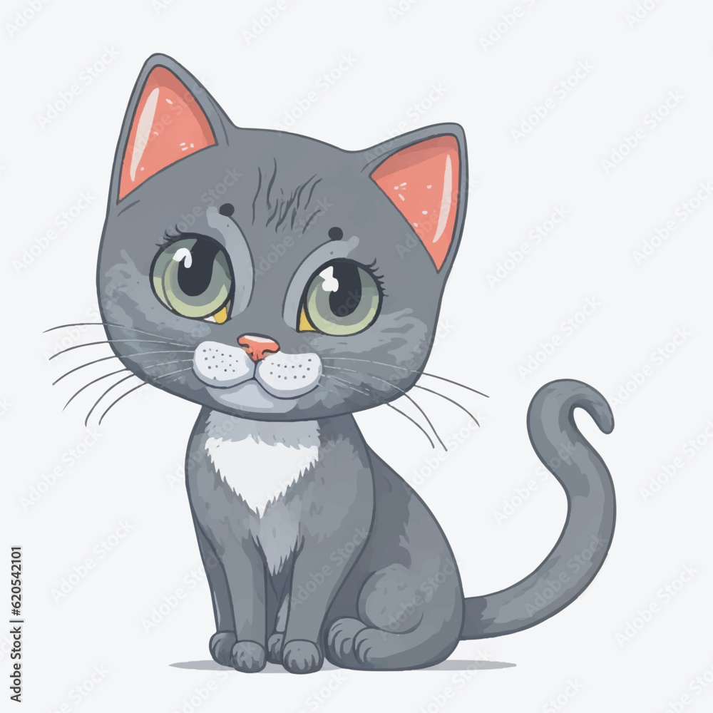 cute grey cat cartoon, vector, illustration, white background Stock ...