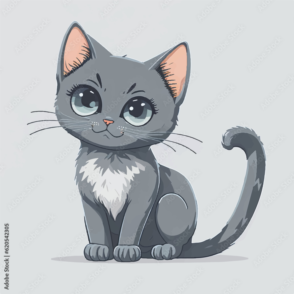 cute grey cat cartoon, vector, illustration, white background Stock ...