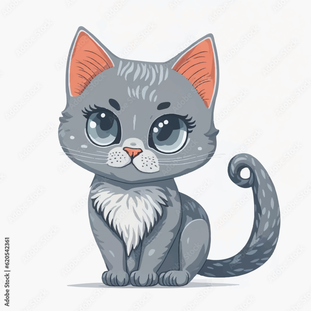 cute grey cat cartoon, vector, illustration, white background Stock ...