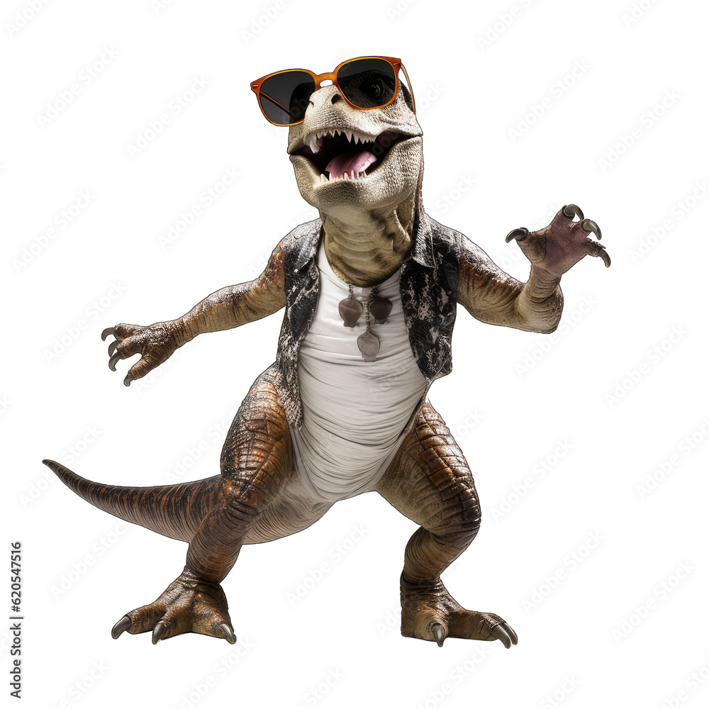 Funny T-Rex wearing sunglasses and dancing. Isolated on transparent ...
