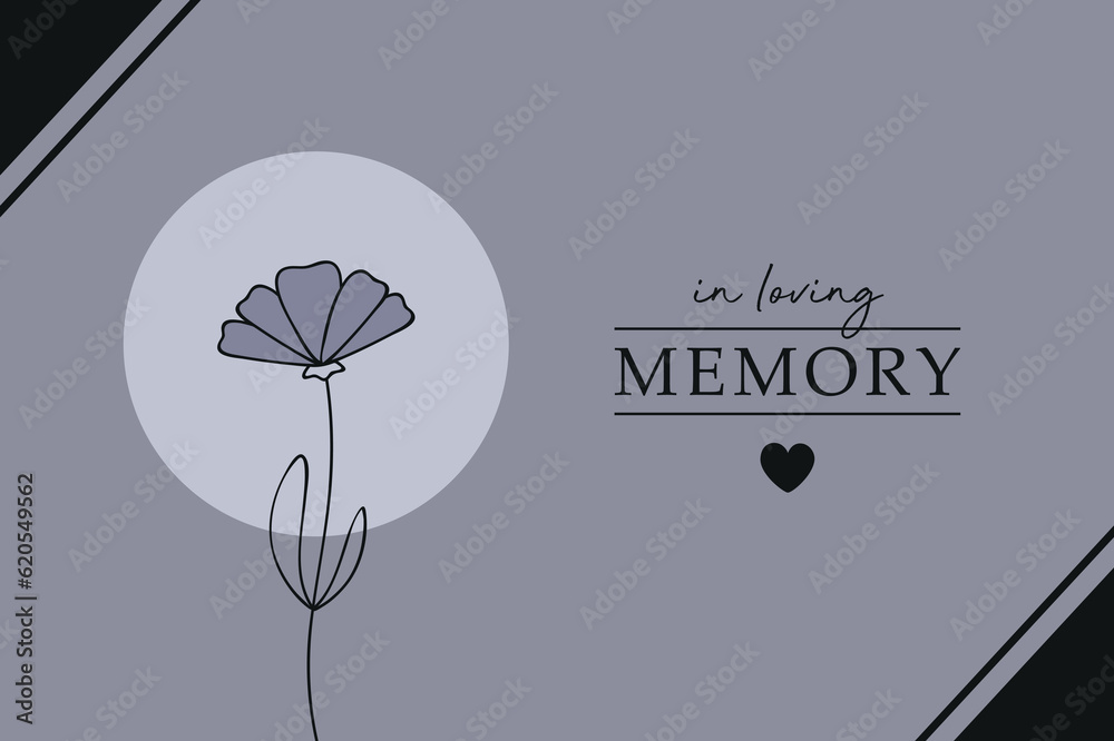 condolence card with flower outline in loving memory vector ...