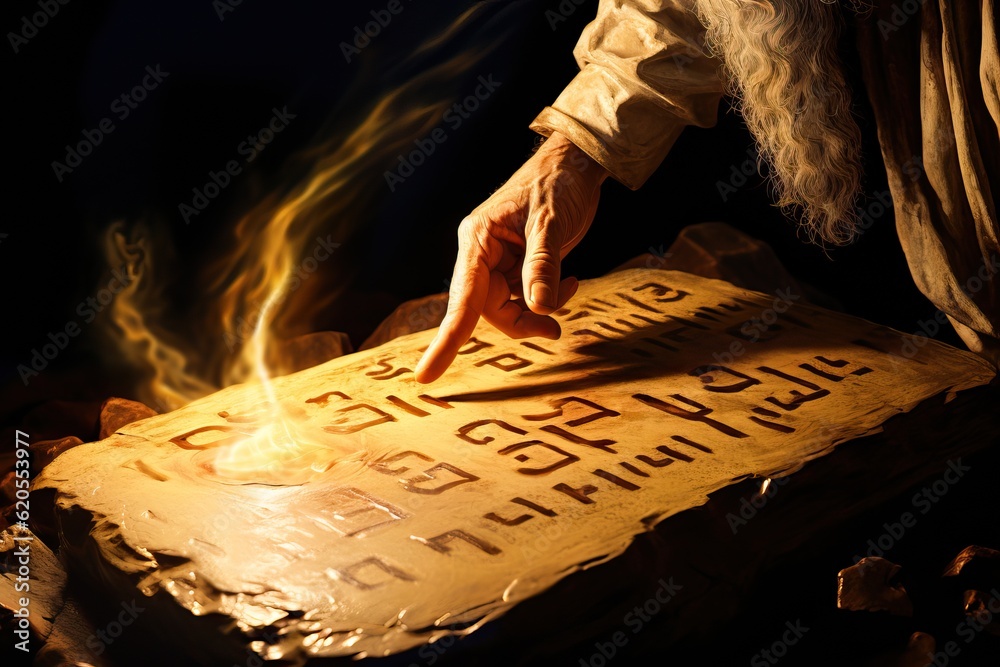 The Ten Commandments written on stone tablets written by the finger of ...