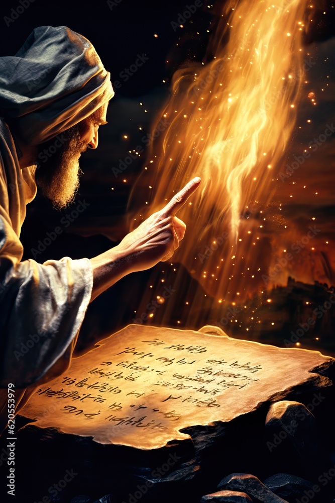 The Ten Commandments written on stone tablets written by the finger of ...