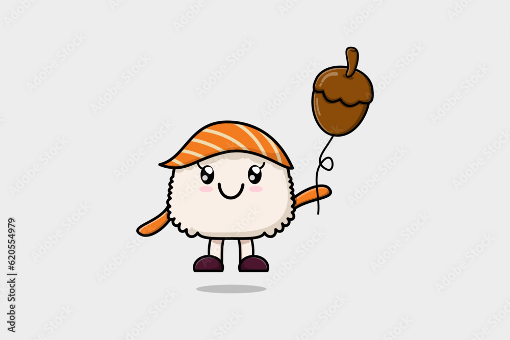 Cute cartoon Sushi floating with balloon cartoon vector illustration ...
