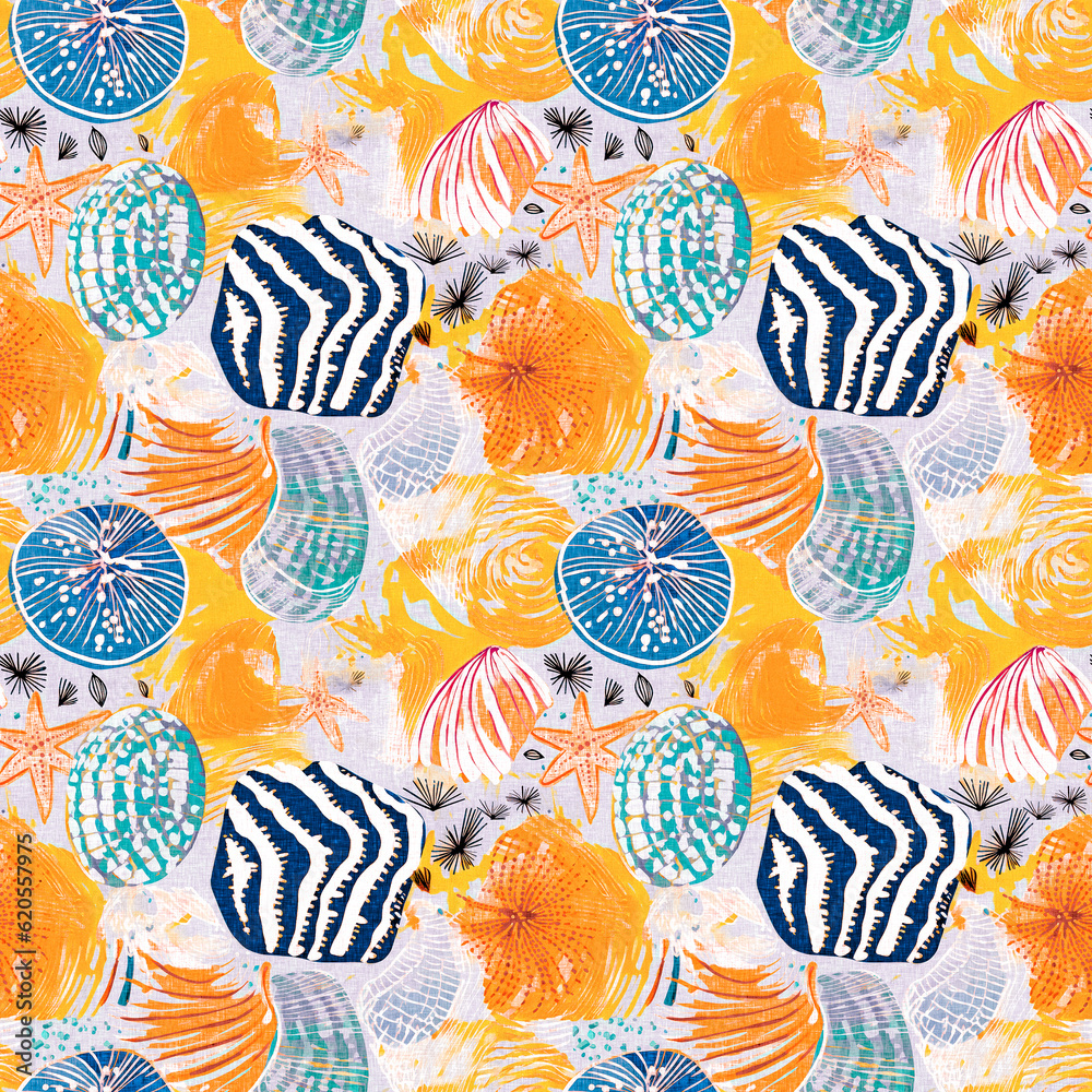 Seamless blue red underwater shell clam repeat background. Tropical ...