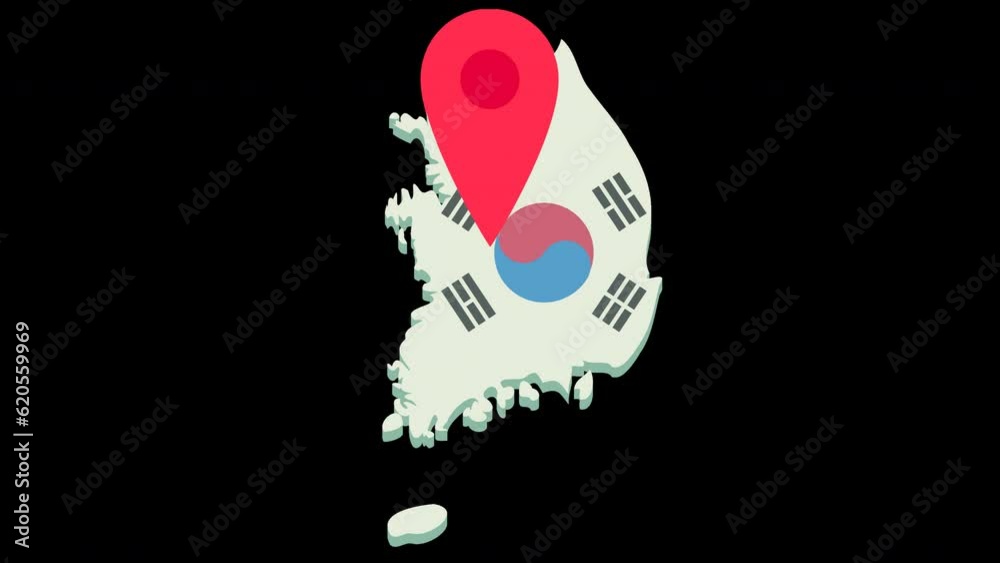Animation loop of the 3D map of South Korea in flat design style with ...