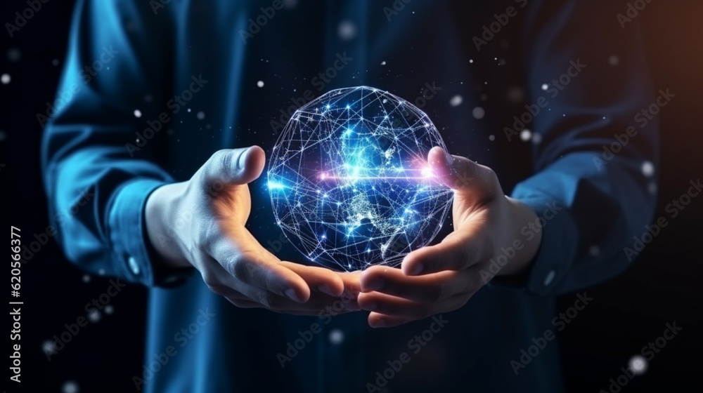 hand touching robotic transparent technology display ,digital ...