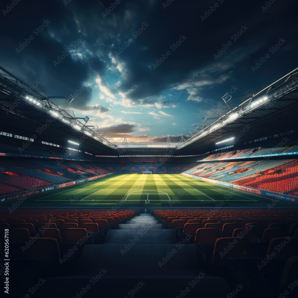Empty football stadium on cloudy day, created using generative ai ...