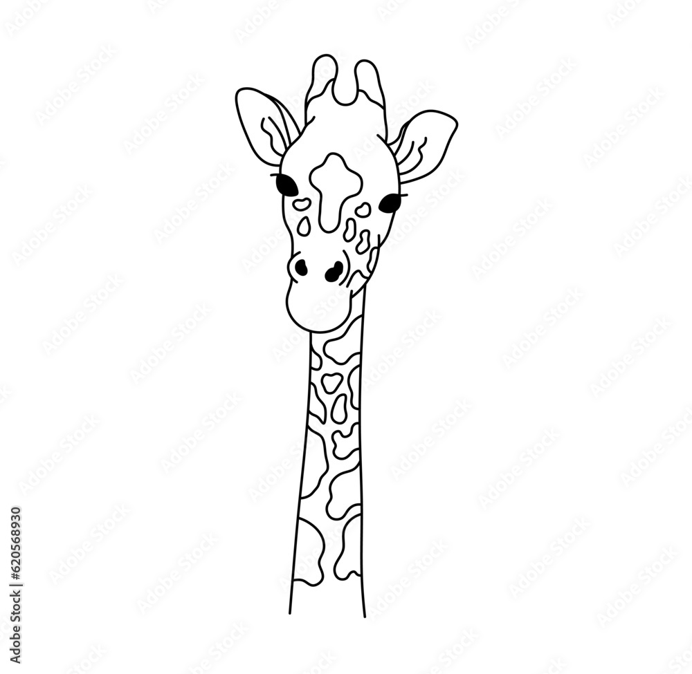 Vector isolated one single cute cartoon giraffe head with neck front ...