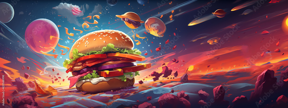 Fantasy burger in space, style of fantasy. Copy space. Generative AI Stock Illustration | Adobe ...