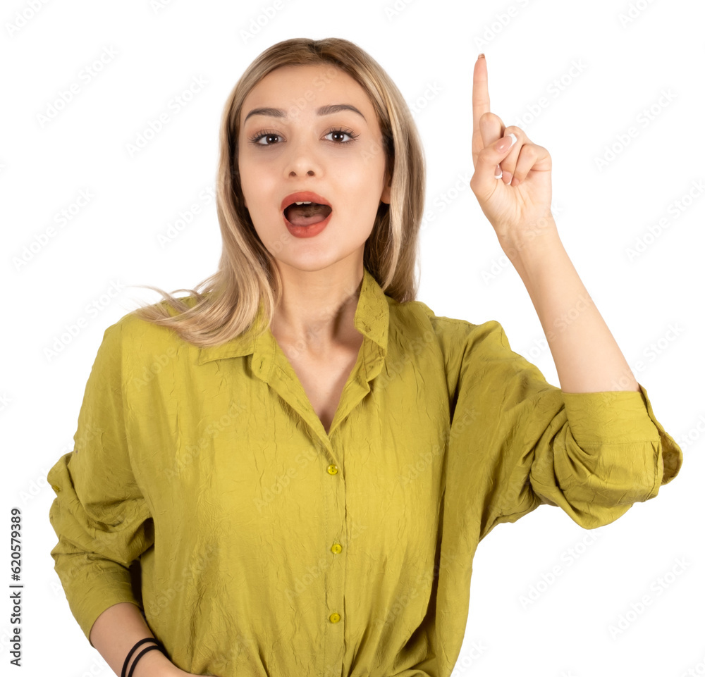 I have an idea. Portrait of young blonde funny clever young lady ...