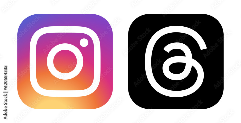 Instagram and Threads Mobile Apps icons on white background, vector ...