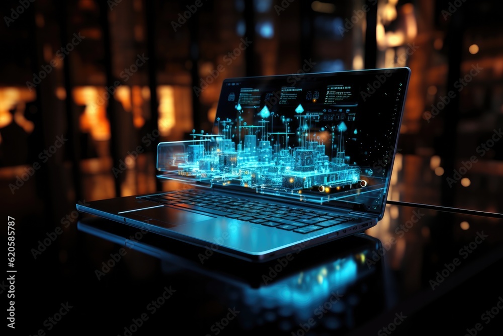 Transparent Laptop And Coding Symbols From Transparency Of Dots Blue ...