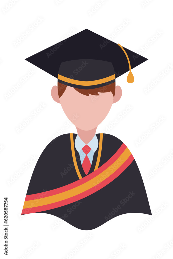 Graduate Student cartoon avatar on white background elements ...