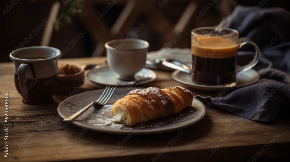 Chausson aux Pommes on a rustic wooden table with an espresso and a ...