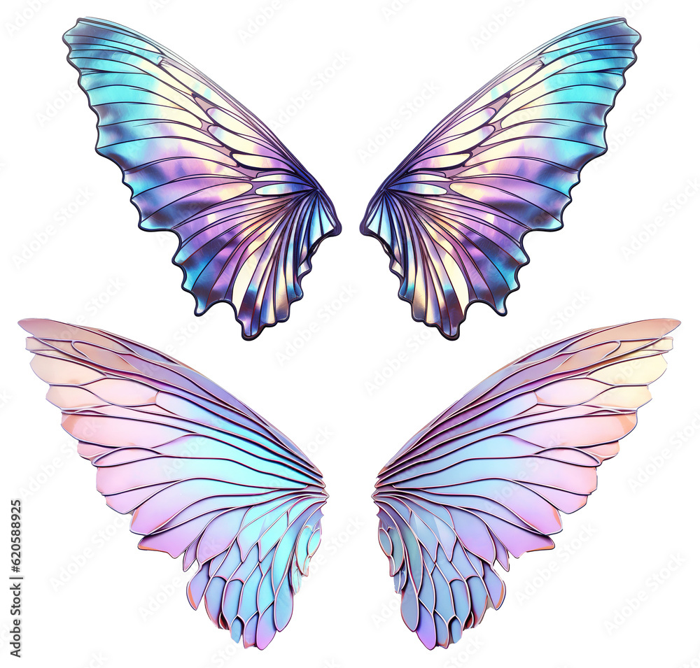 colorful iridescent butterfly elf fantasy fairy wings on transparent ...