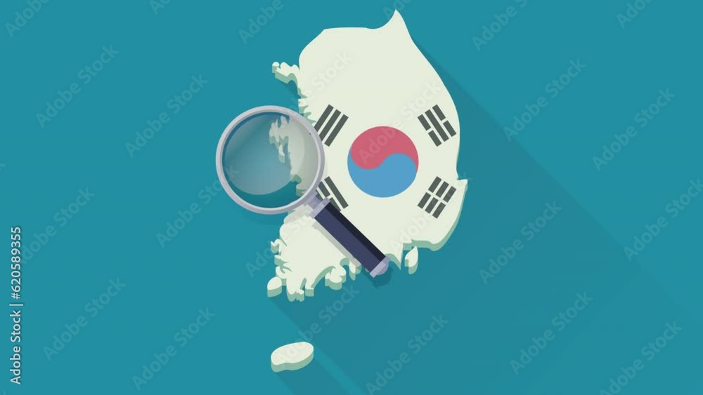 Animation loop of a magnifying glass peering at the map of South Korea ...
