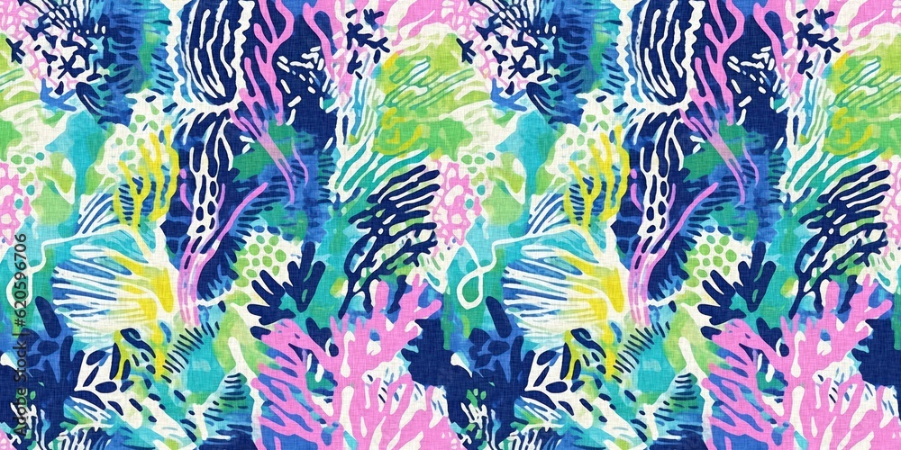 Tropical modern coastal pattern clash fabric coral reef border print ...