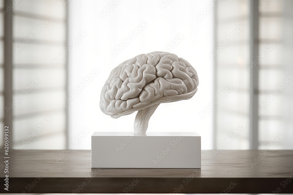Illustration of a detailed sculpture of a human brain on a table ...