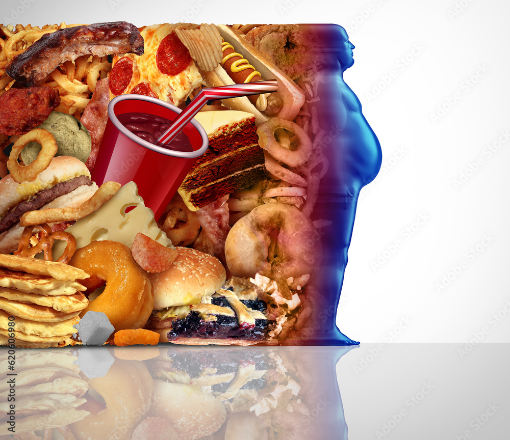 Obesity And Food as an overweight person with fast foods eating an ...