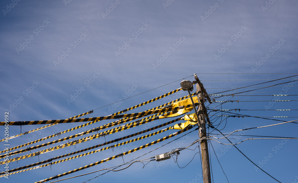 safety procedure Yellow and black striped synthetic tubes that (Tiger ...