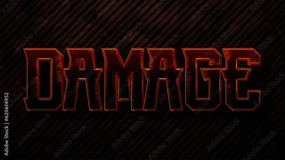 Damage text, fire orange color editable text effect on dark lines ...