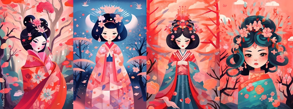 children book style illustration art cartoon character, cute Asian ...