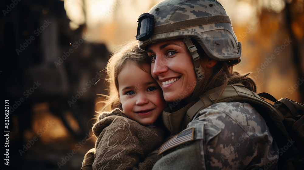 Embracing Love: A U.S. Military Woman's Tender Hug with Her Child Stock ...