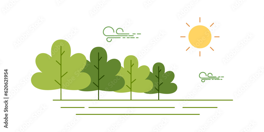 Vector illustration in simple minimal nature landscape, flat style ...