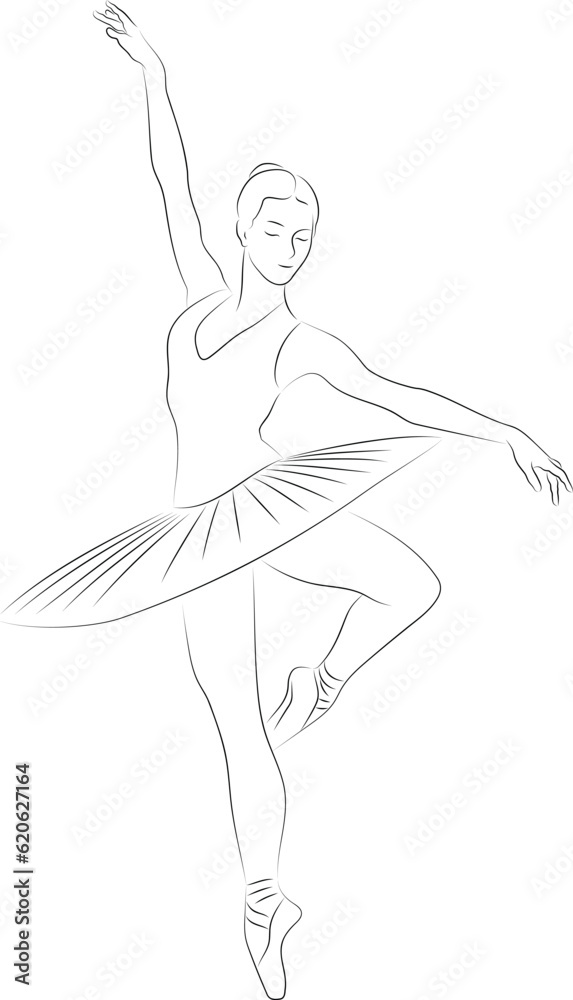 eautiful ballerina in outlines. Vector hand drawn ballet dancer. Black ...