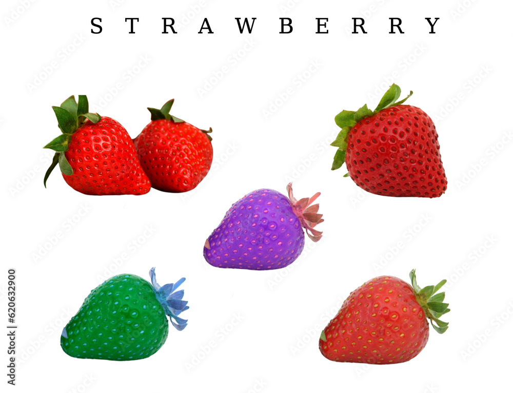 Strawberry isolated. Strawberries with leaf isolate. Whole and half of ...