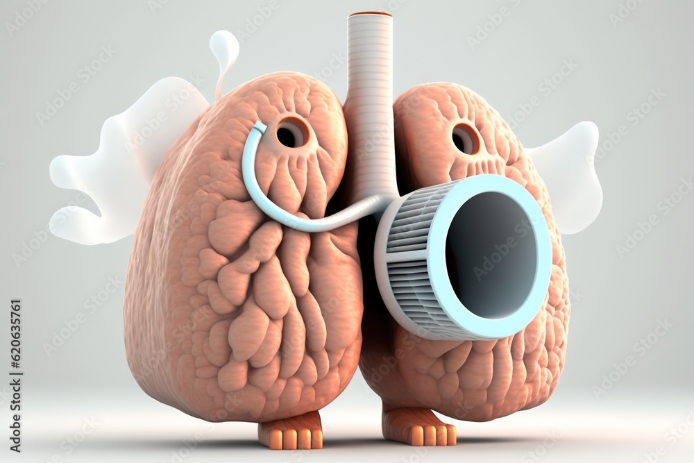Lungs. Cute cartoon healthy human anatomy internal organ character set ...