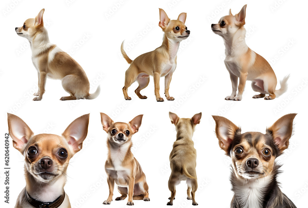 Chihuahua dog puppy, many angles and view portrait side back head shot ...