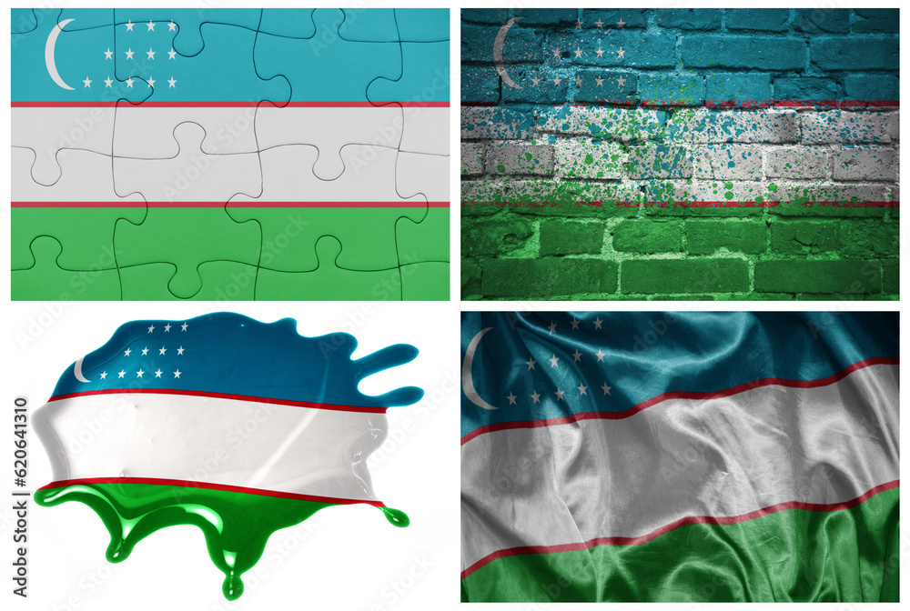 national colorful realistic flag of uzbekistan in different styles and ...