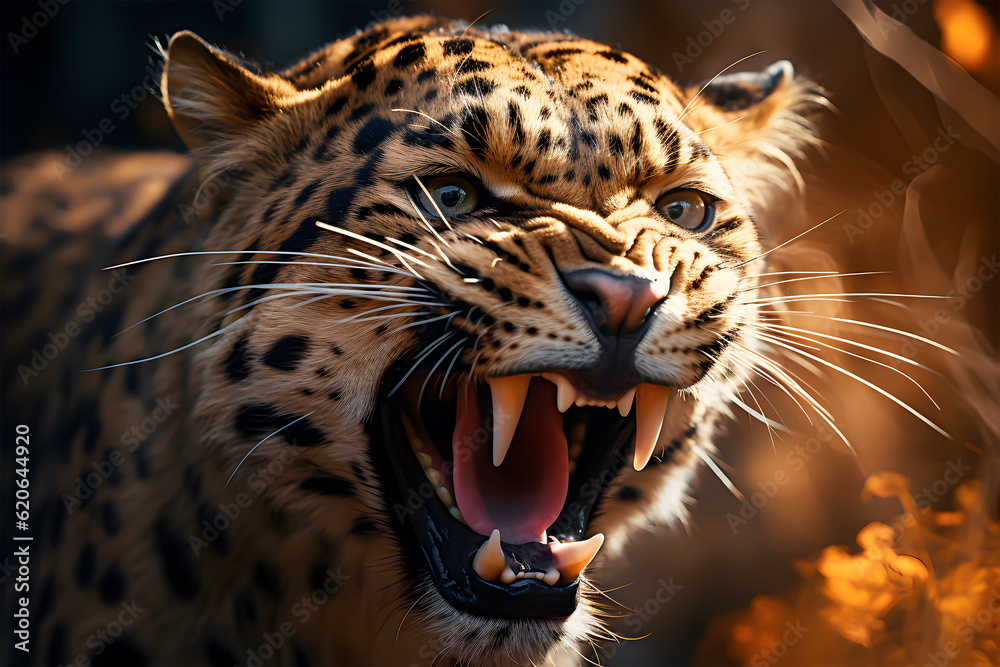 Powerful Panthera roaring, displaying aggression and anger with open ...