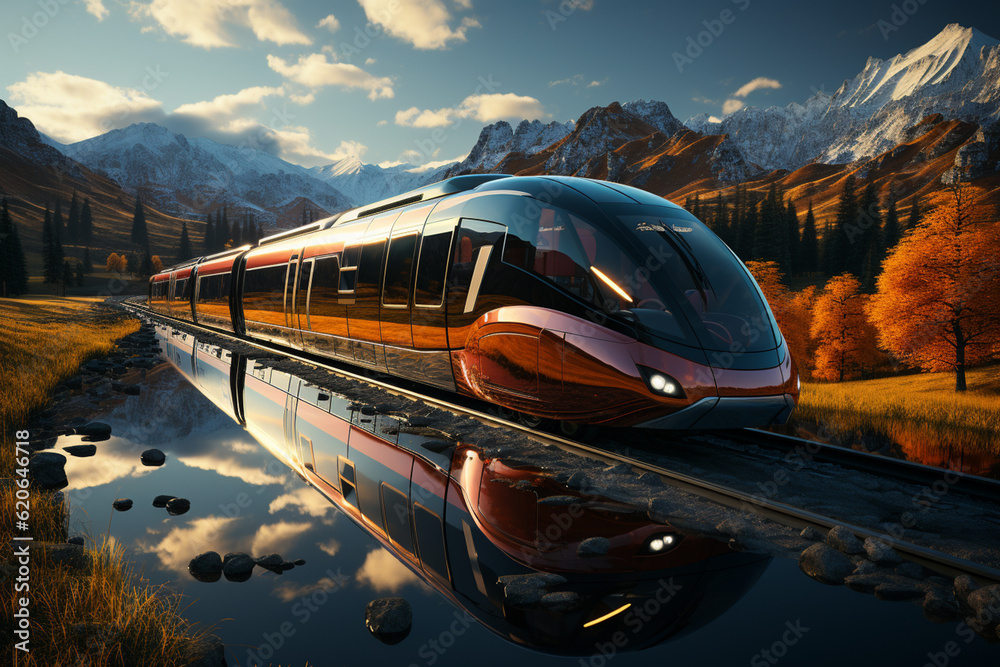 A futuristic concept train with sleek and aerodynamic design ...