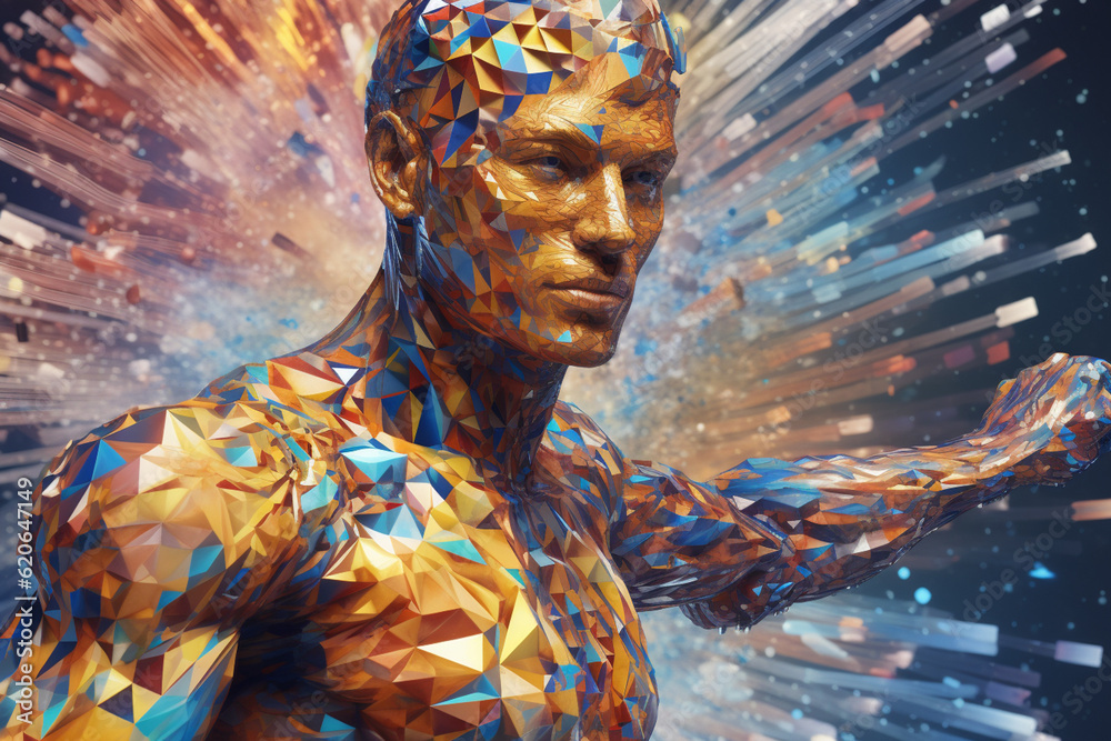 A digital artwork featuring abstract geometric shapes and patterns to ...