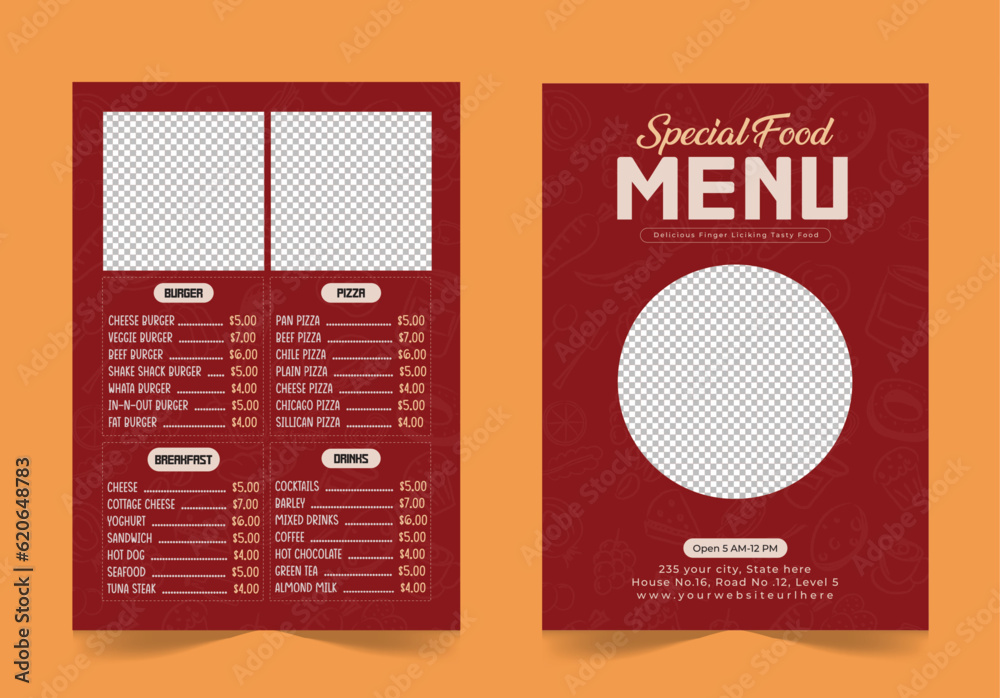 Restaurant cafe food menu card design template, Fast food menu card ...