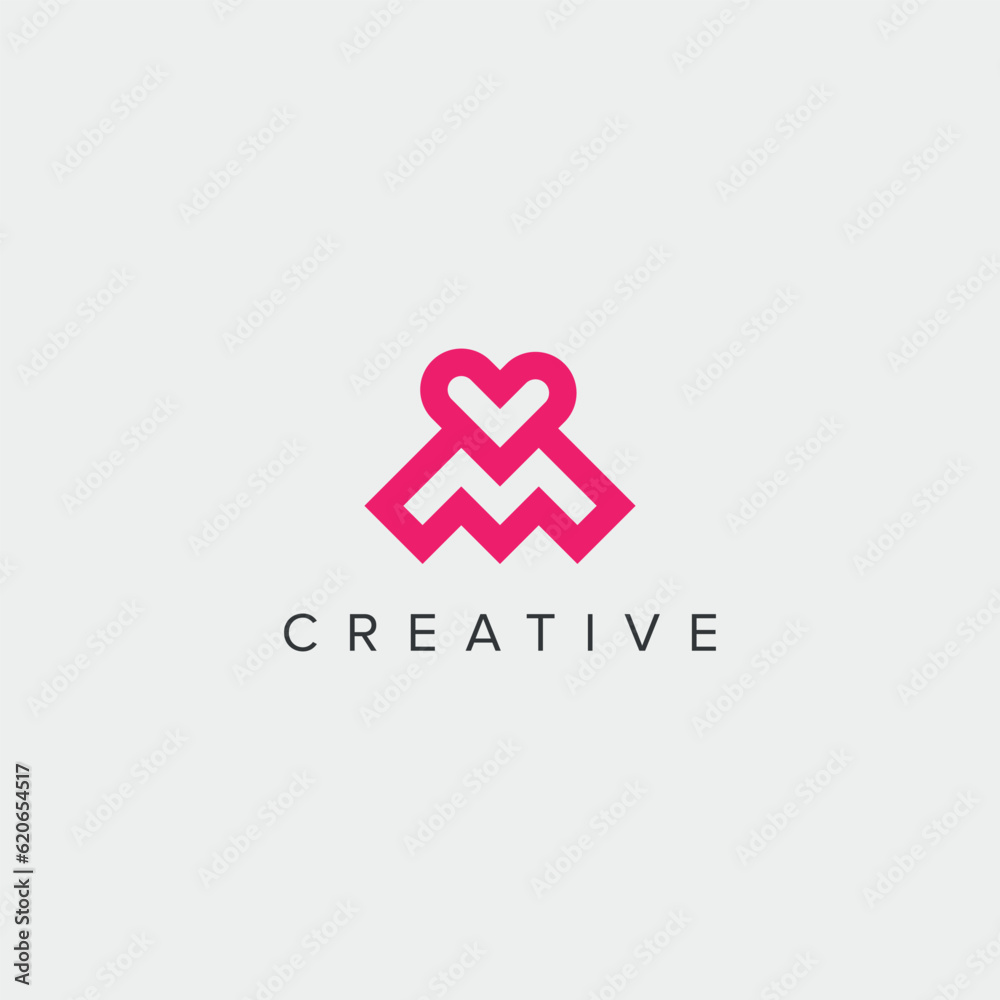 Abstract letter M heart logo vector symbol. Valentines day ribbon ...