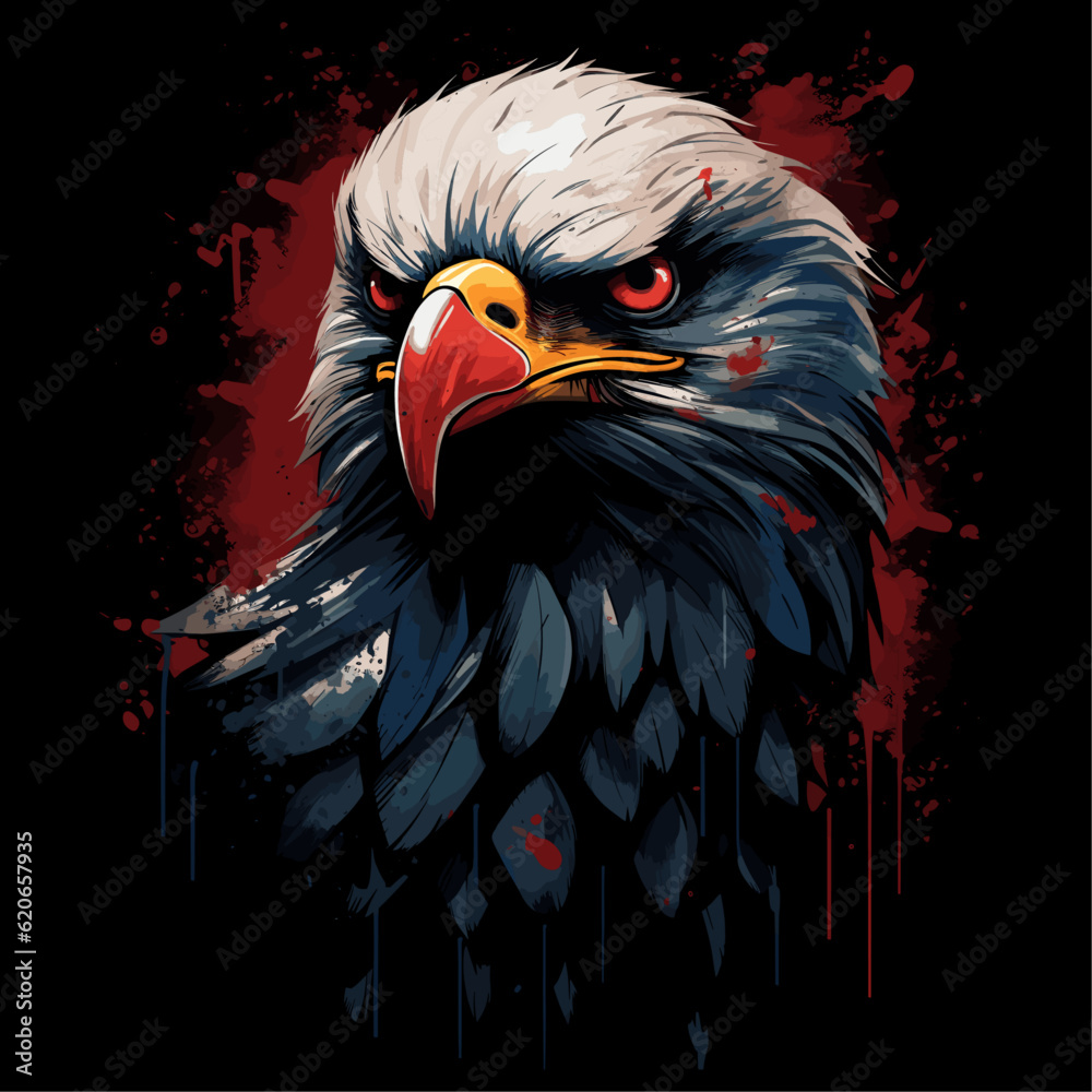 vintage eagle on black background, angry face, Vector Illustration ...