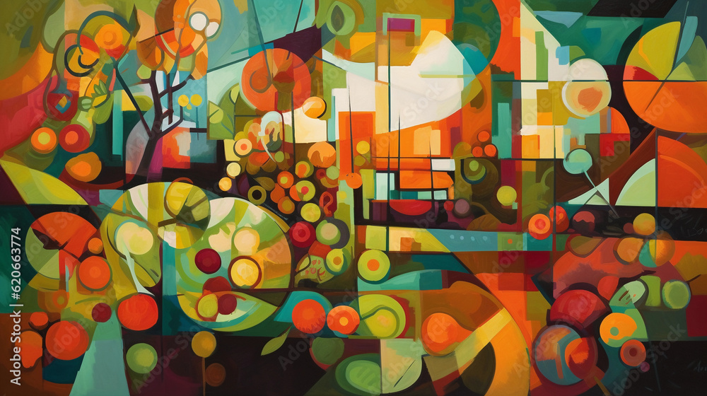 Sustainability in the food chain, a harmonious, abstract view of a farm ...