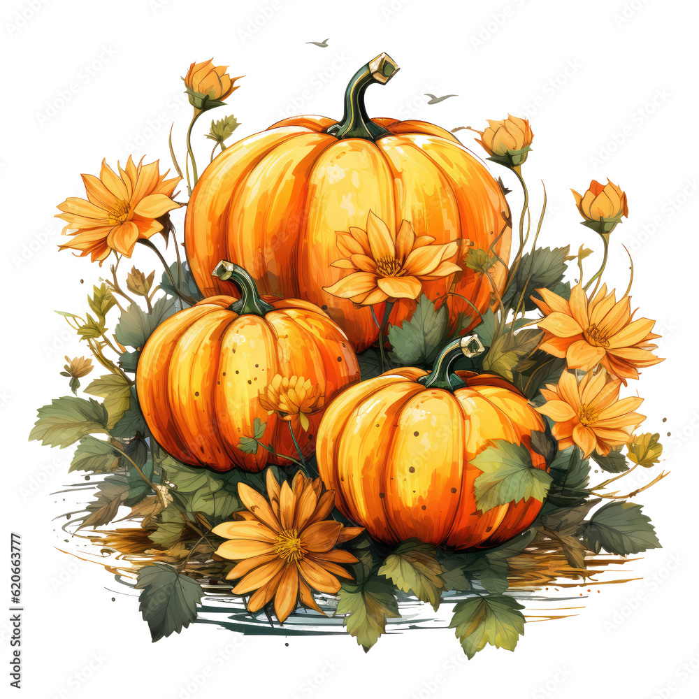Watercolor Pumpkins Clip Art a mesmerizing depiction of floating ...