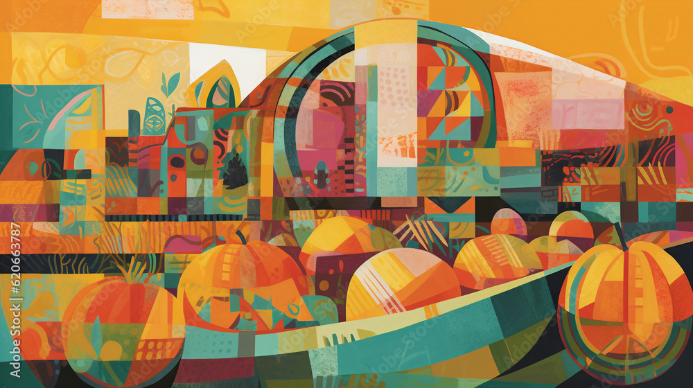 Sustainability in the food chain, a harmonious, abstract view of a farm ...