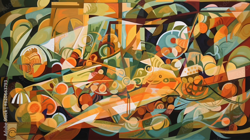 Sustainability in the food chain, a harmonious, abstract view of a farm ...