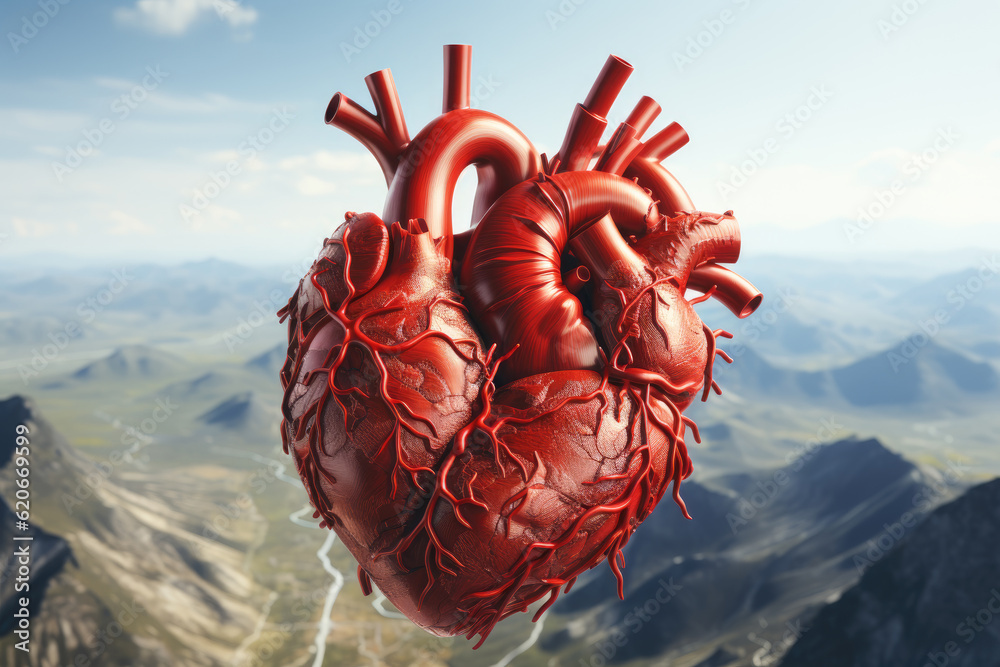 Illustration of the human heart anatomy on an ECG medical background ...
