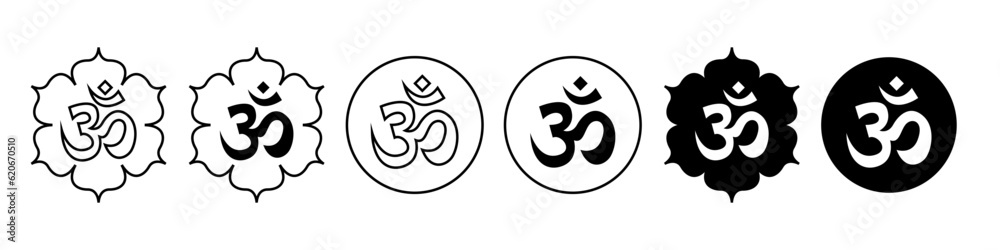 Om ohm Zen icon set. Collection of symbol of wellness mantra chant ...